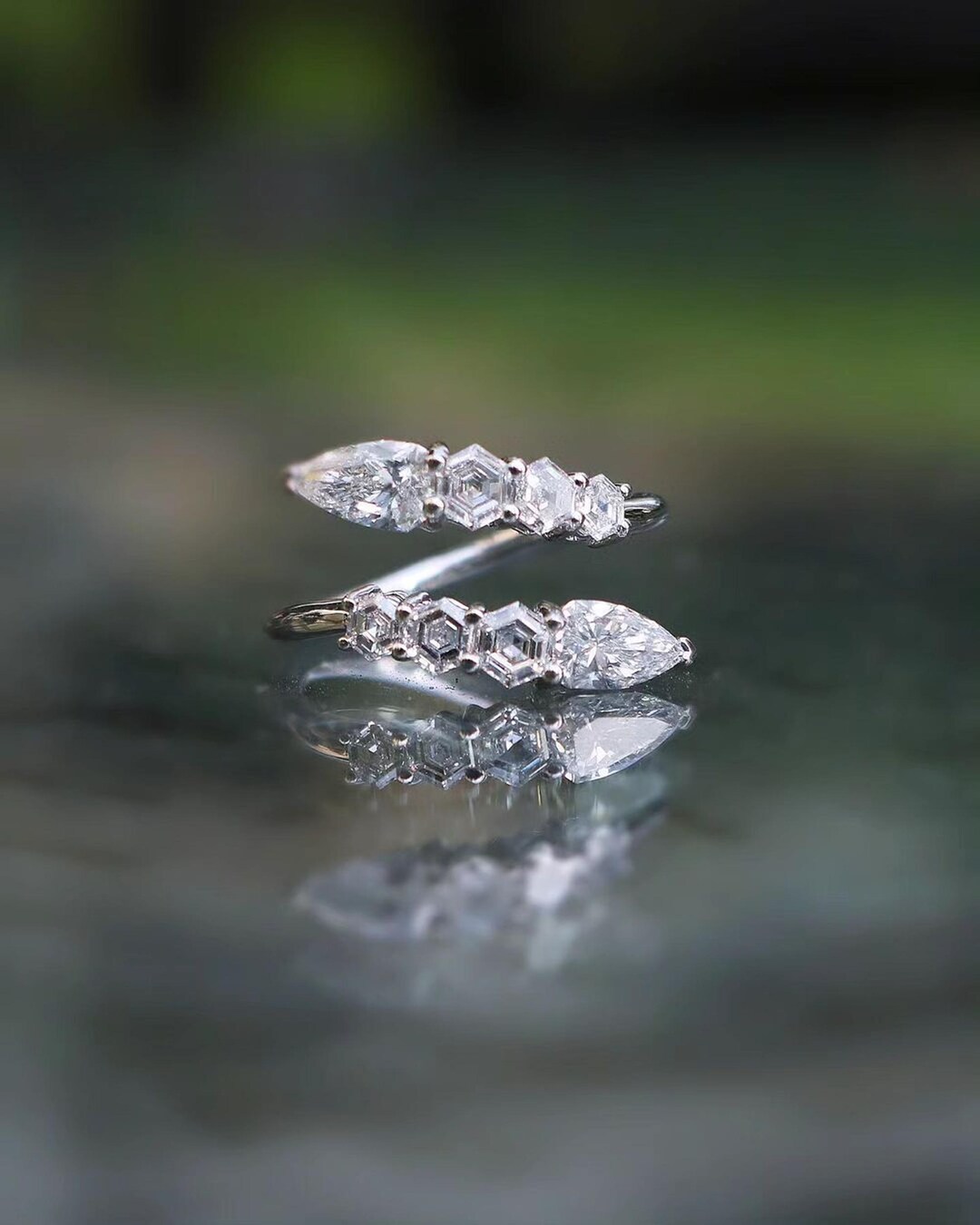 Classic Bypass Finger Wrap Ring, Pear & Hexagon Shape Moissanite ...