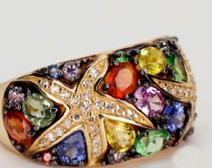 Effy Safari 14K Diamond Multicolored Sapphire Tsavorite Parrot Bird ...