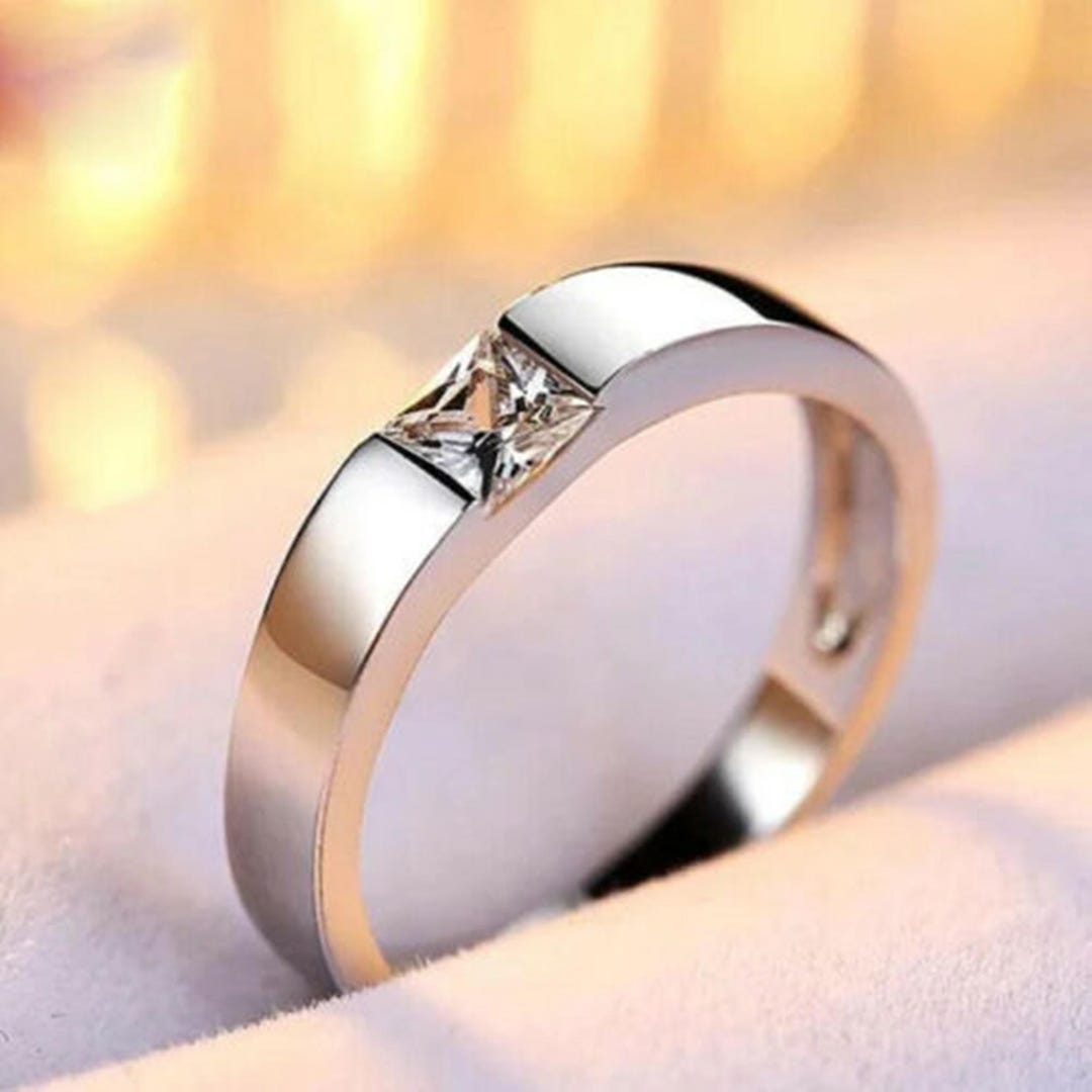 Tension Set Princess Cut Moissanite Diamond Ring, Solitaire Men-women's ...