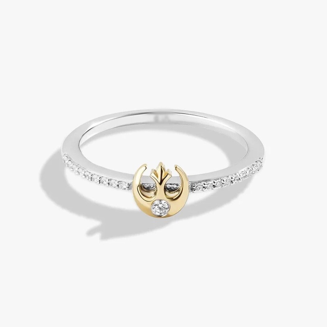 Two Tone Gold "rebel Alliance" Ring for Women, Round Moissanite Diamond ...