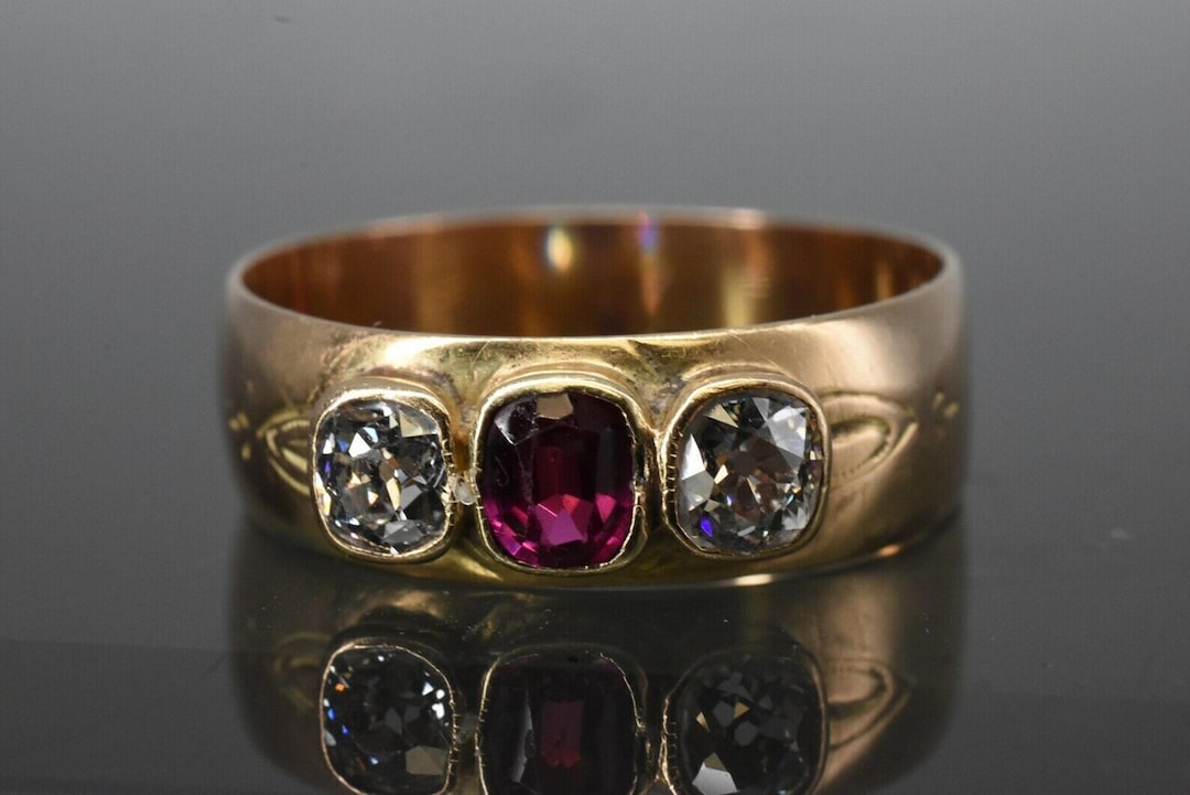 Antique Ruby Gemstone Ring, Pink Cushion and Old Mine Cut CZ Stone Ring ...