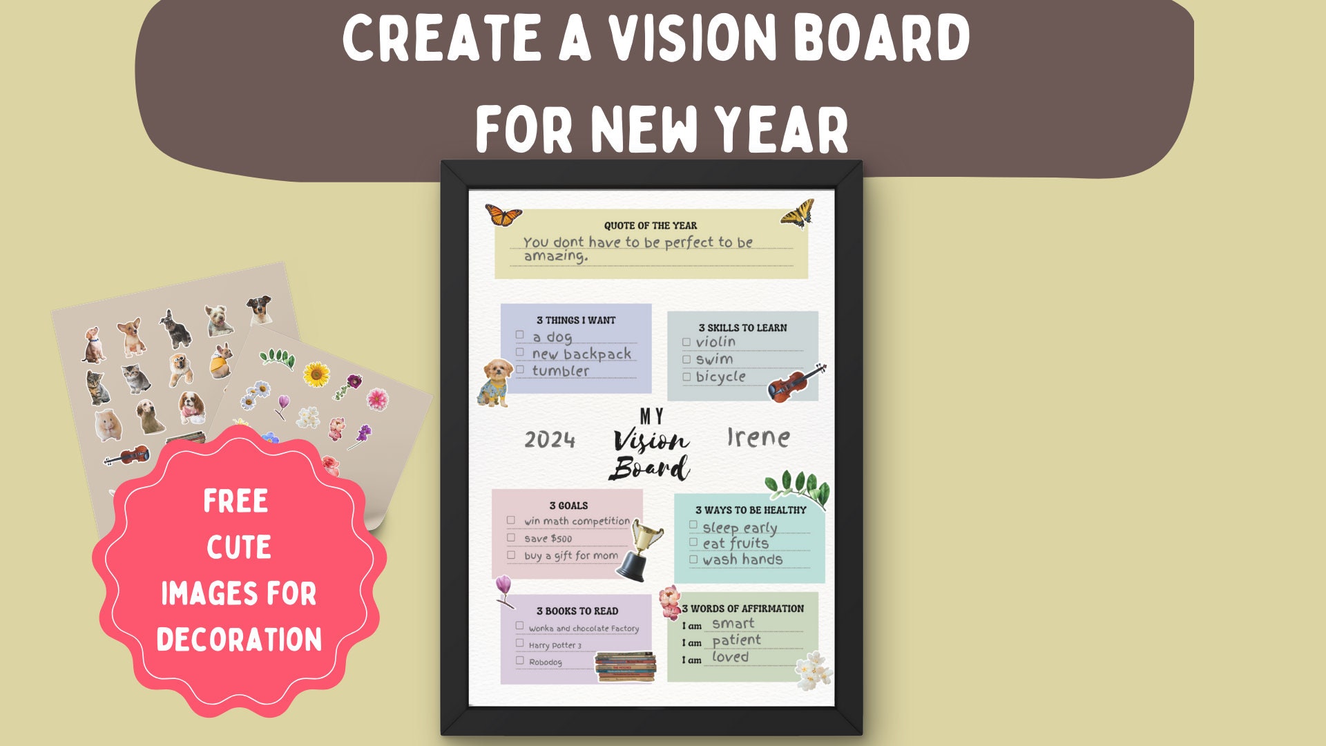 Vision Board Template for Kids, 16 Printable Pages, Instant Download ...