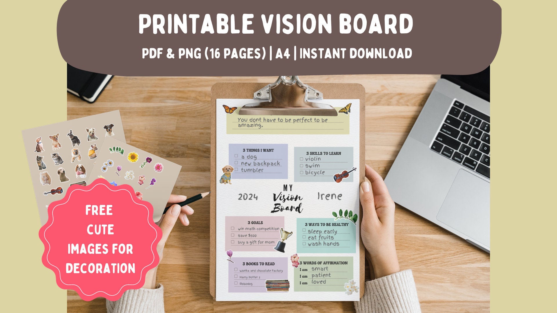 Vision Board Template for Kids, 16 Printable Pages, Instant Download ...