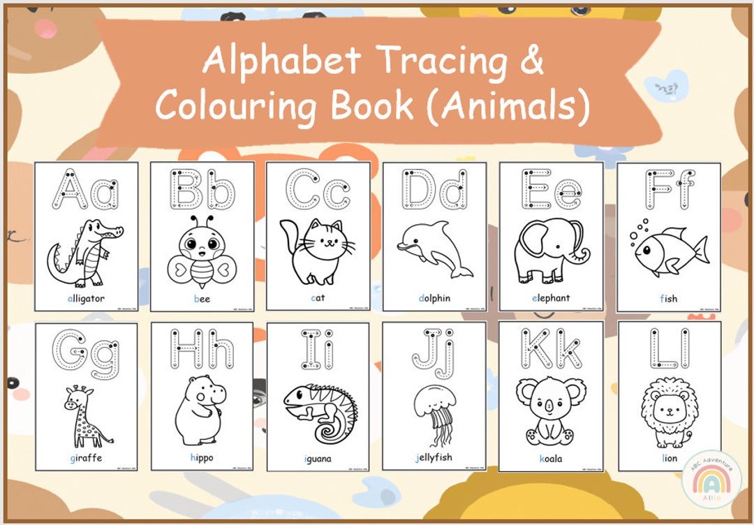 Alphabet Tracing and Colouring Sheets animals - Etsy