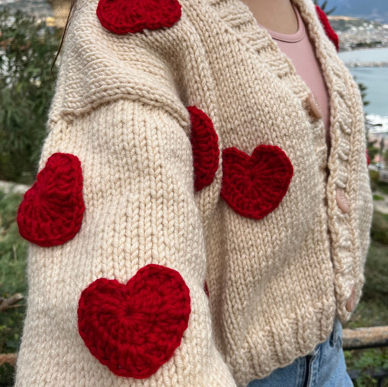 Red Heart Women Gift Cardigan, Custom Order 12 Heart Embroidered Gifts ...