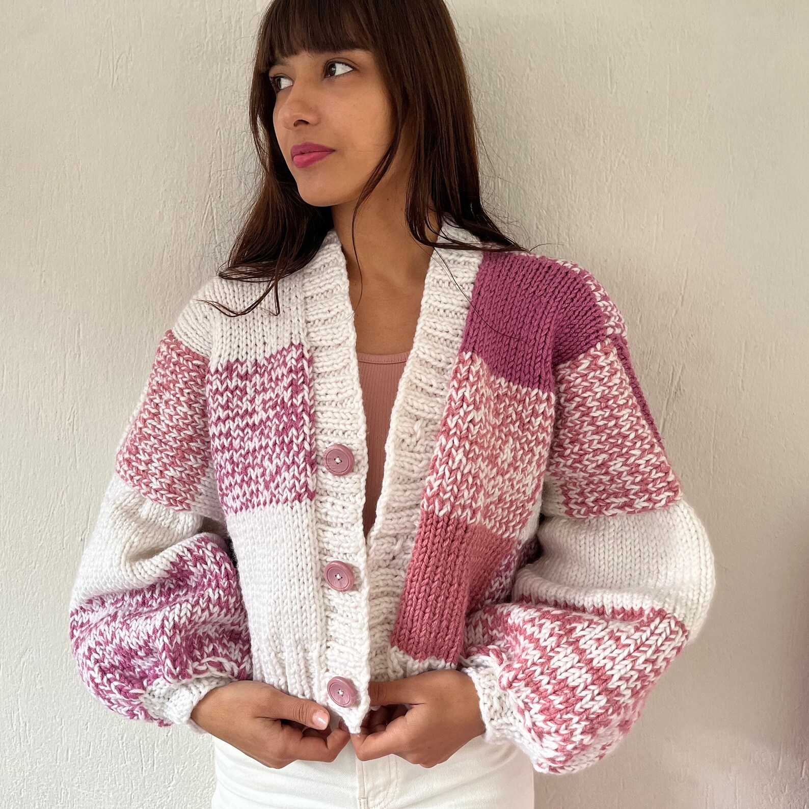 Patchwork Knit Cardigan - Etsy