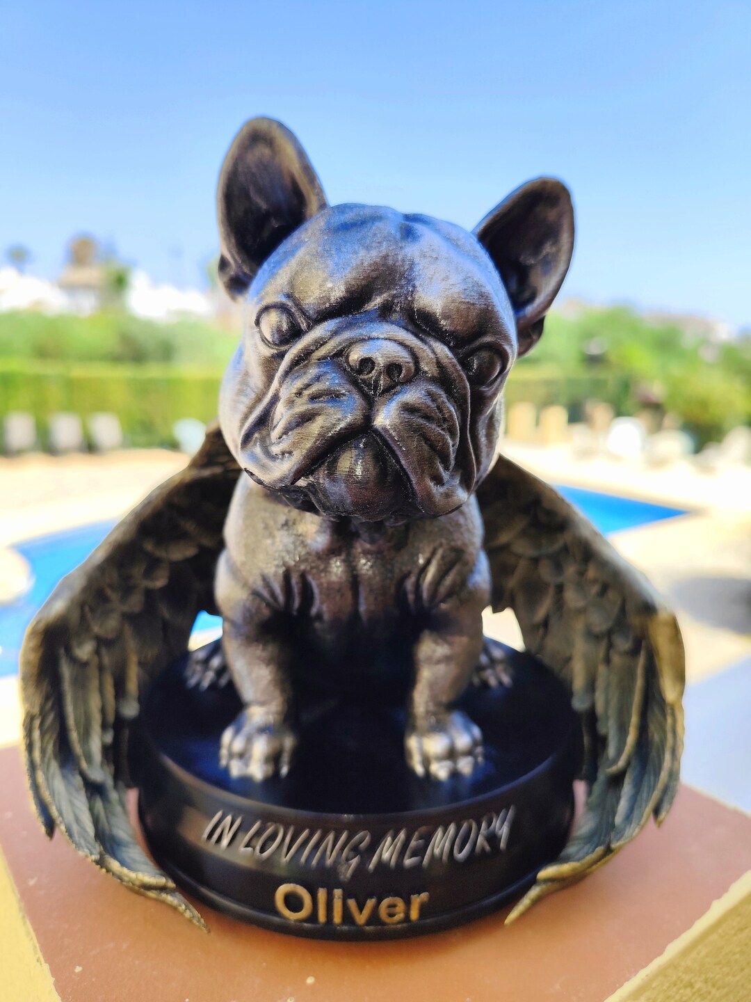 Custom Pet Memorial Statue With Angel Wings Personalized French Bulldog ...