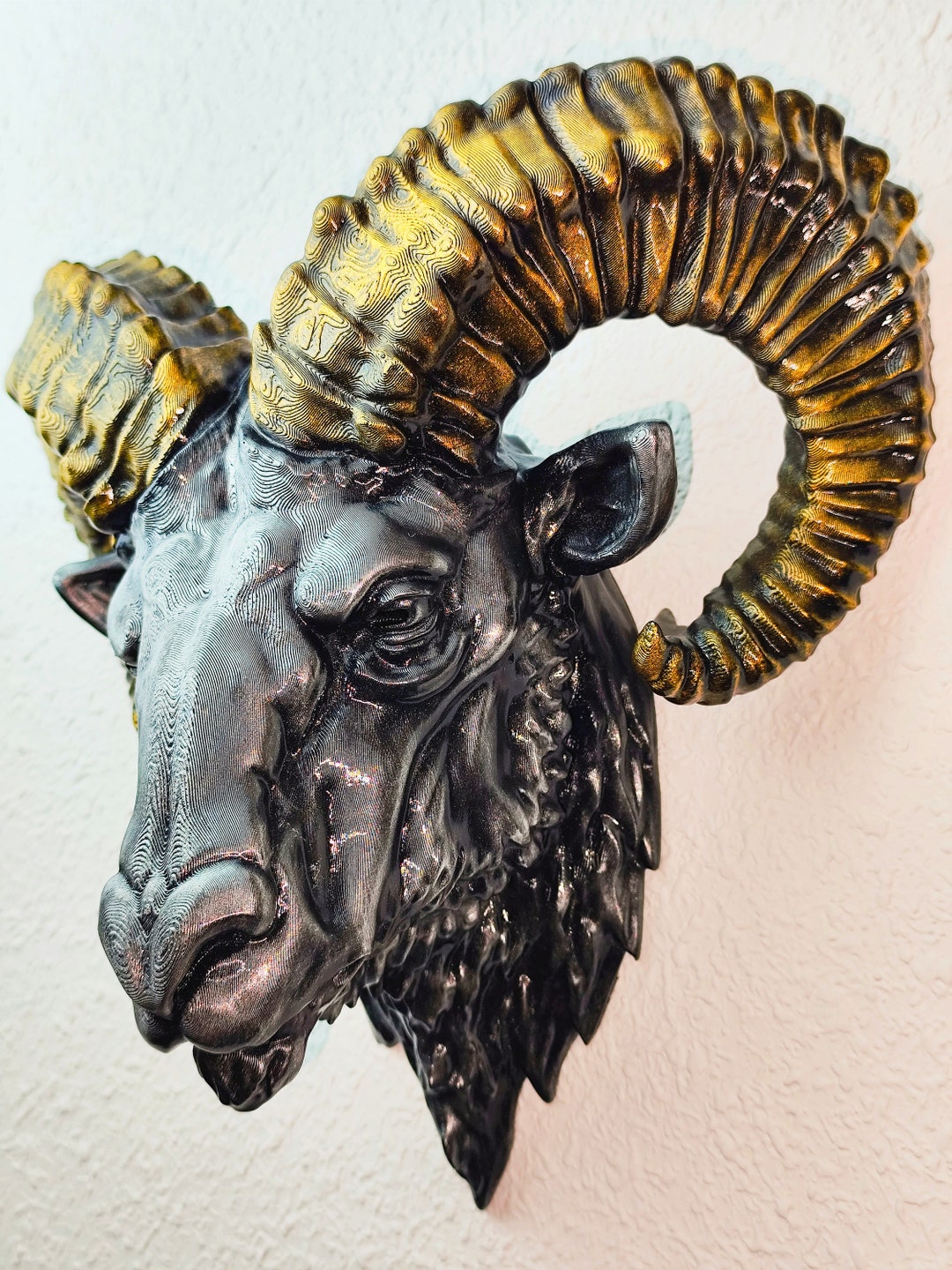 Hand-painted Ram Wall Mount Gold & Silver Detailing Ram Head - Etsy
