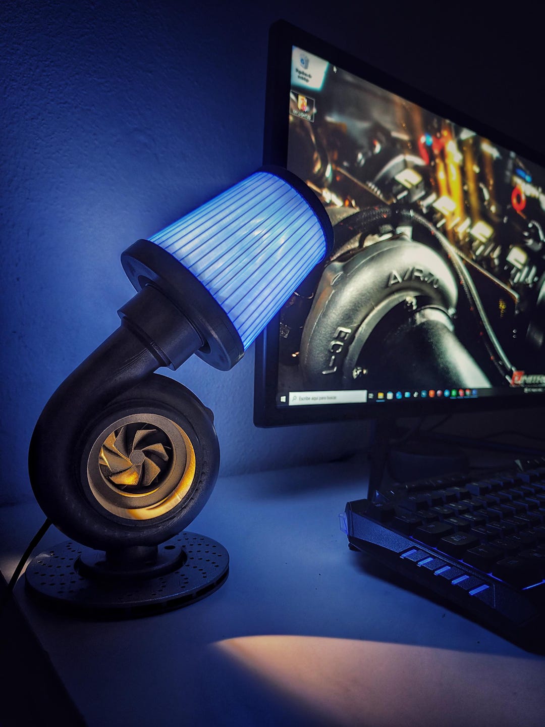 Customizable Turbo Lamp With Brake Disc Base Car Enthusiast LED Desk ...