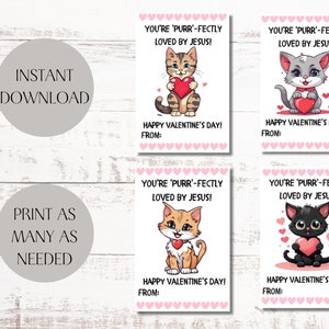 Christian Printable Valentine With Cats, Kids Valentine Cards, Cat ...