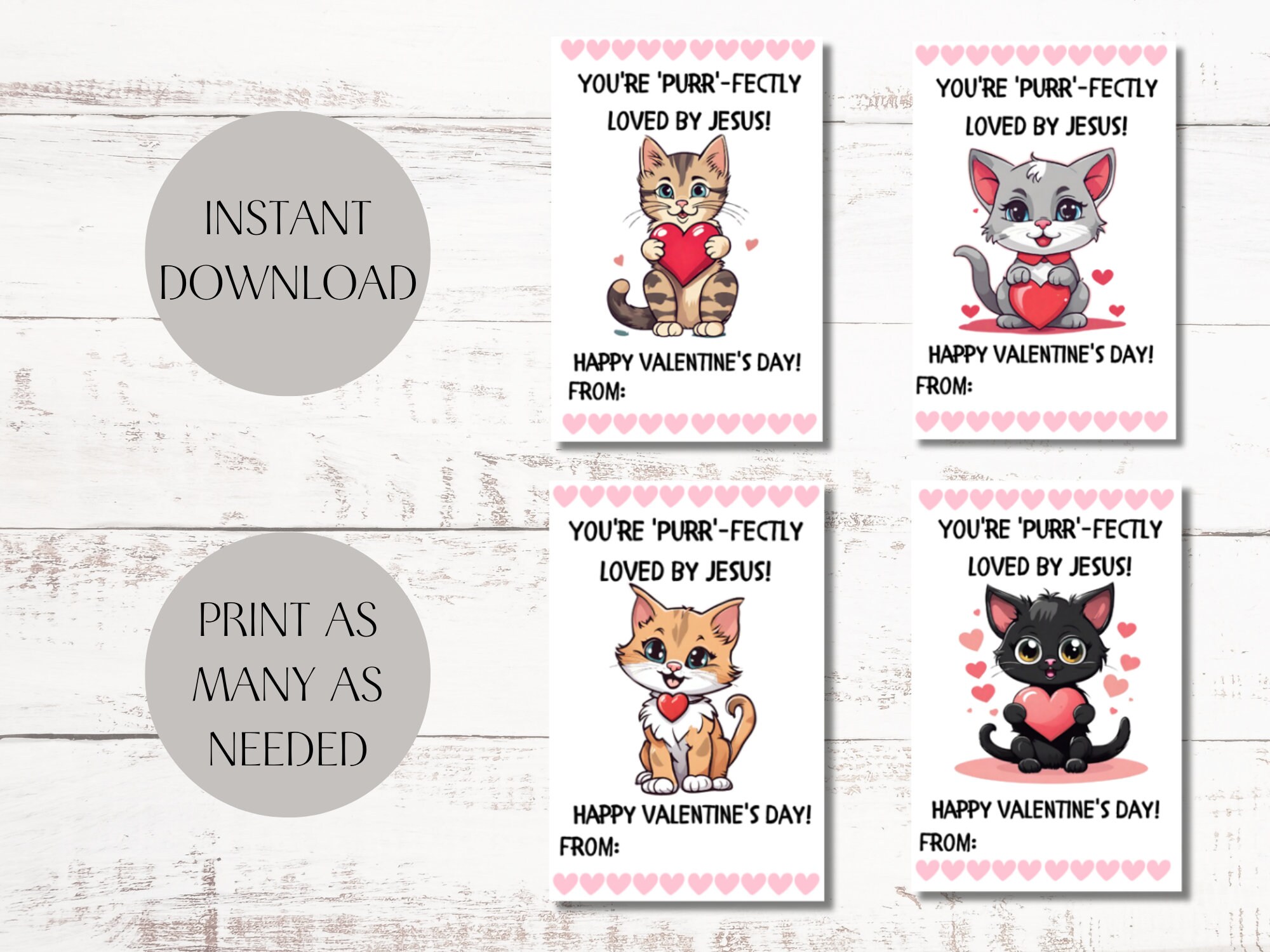 Christian Printable Valentine With Cats, Kids Valentine Cards, Cat ...