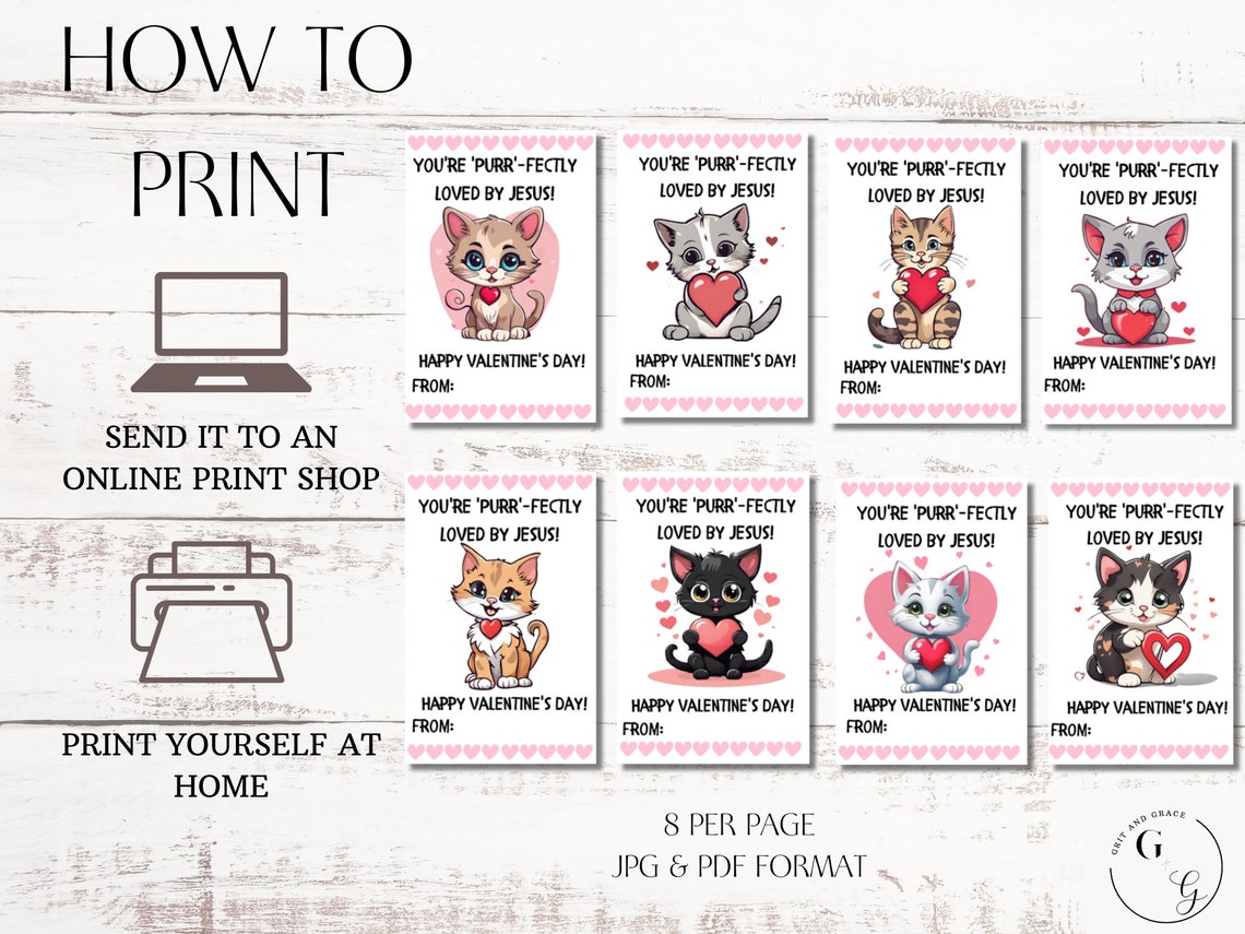 Christian Printable Valentine With Cats, Kids Valentine Cards, Cat ...