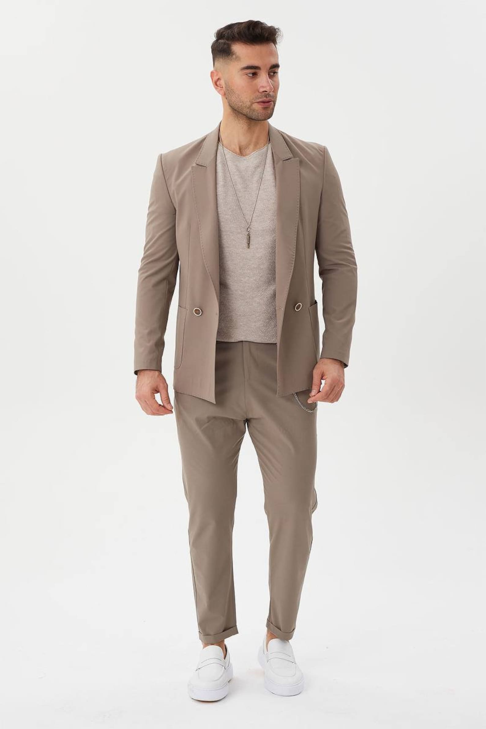 Men's Beige Suit, Men Green Wedding Suit, Beige Blazer and Pants ...