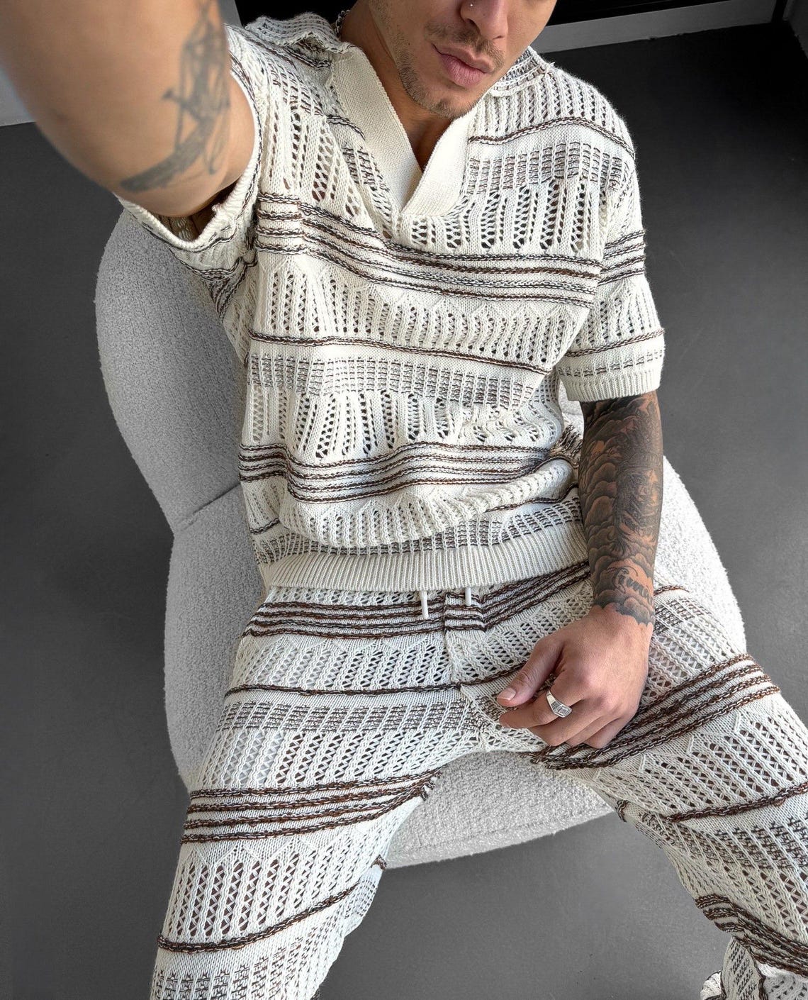 Knitted T-shirt Set, Knitted Men's Suit, Knitwear Set, Men's Knitwear ...