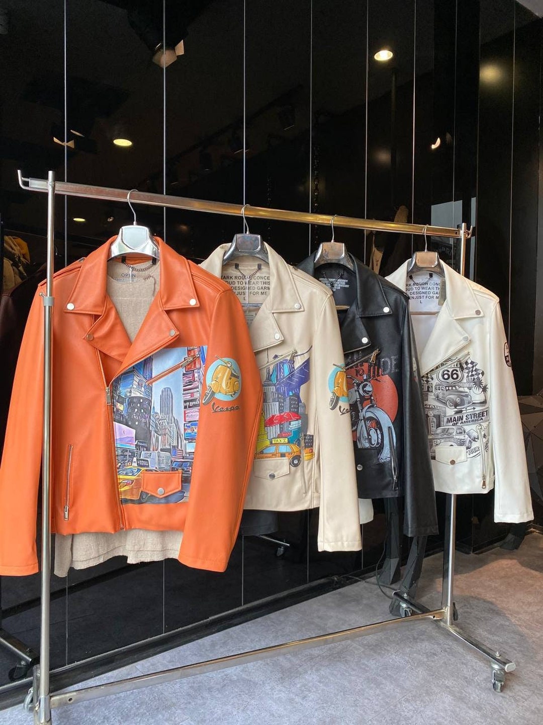 Patterned Leather Jacket, Motorcycle Leather Jacket, Route 66 Jacket ...