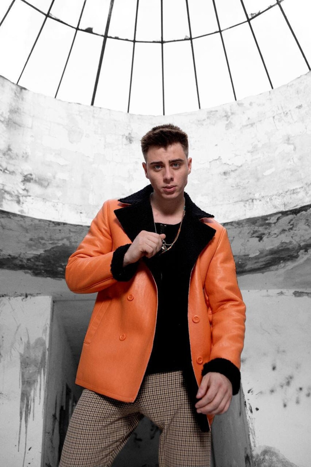 Men's Orange Leather Jacket, Men Winter Jacket, Men Orange, Men Clothes ...