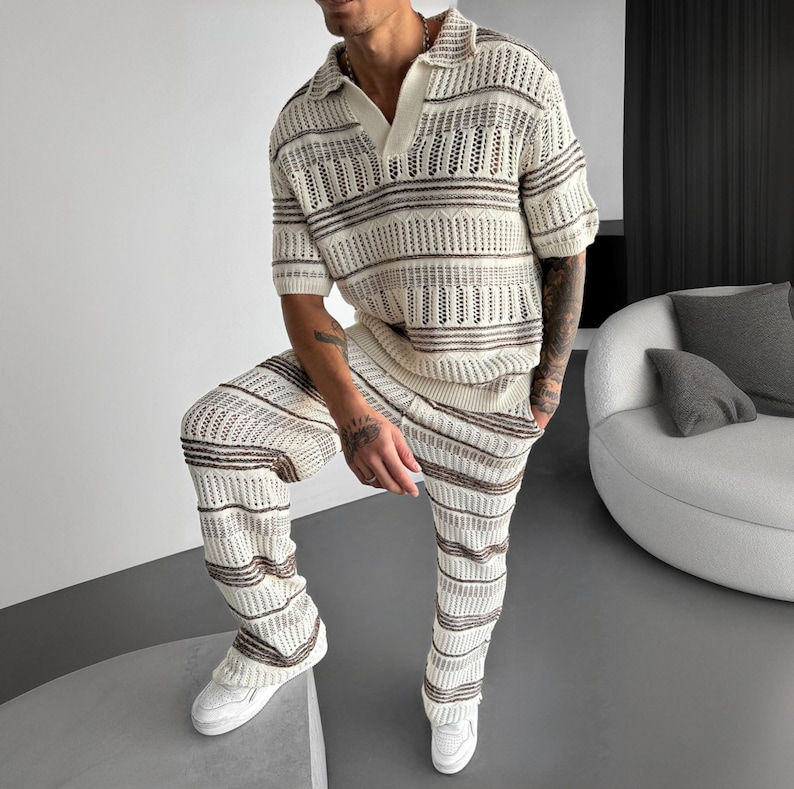 Knitted T-shirt Set, Knitted Men's Suit, Knitwear Set, Men's Knitwear ...