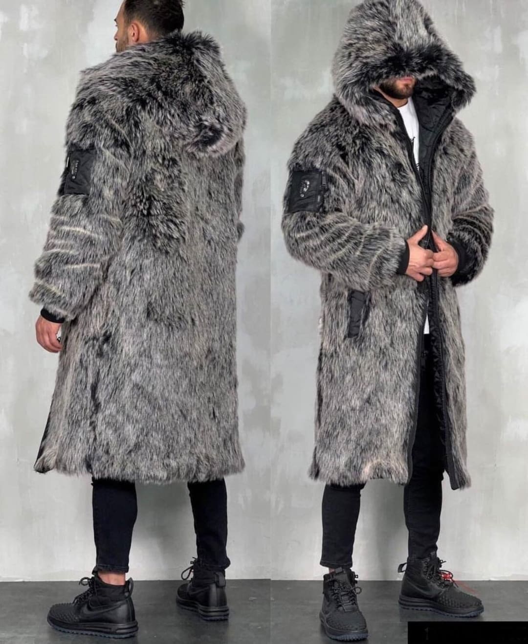 Special Long Fur Parka, Mens Wool Coat , Shaggy Fur Coat, Long Fur Coat ...