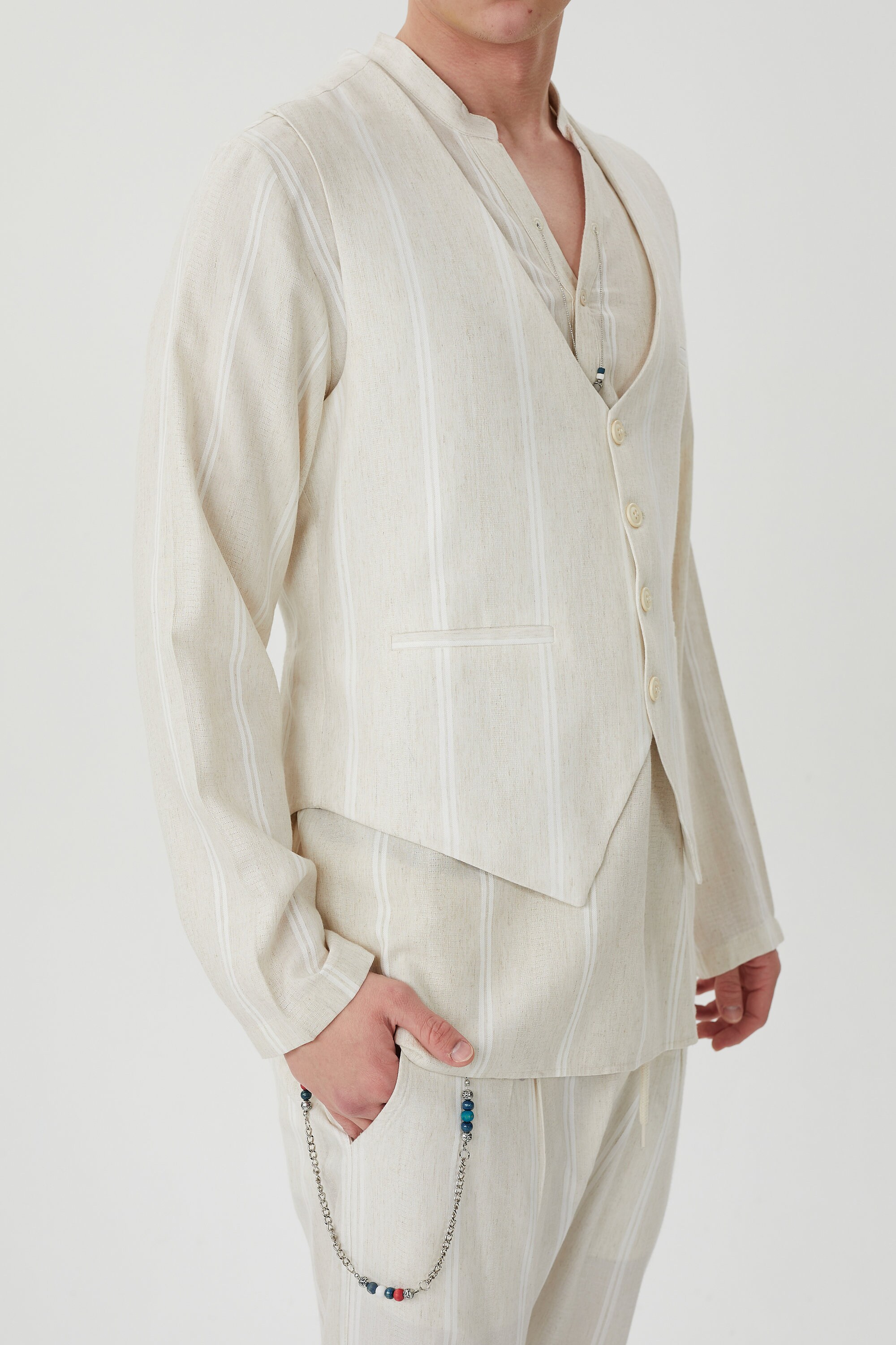 Beige Striped Suit, Men Summer Suit, Beach Suit, Beige Bespoke ...