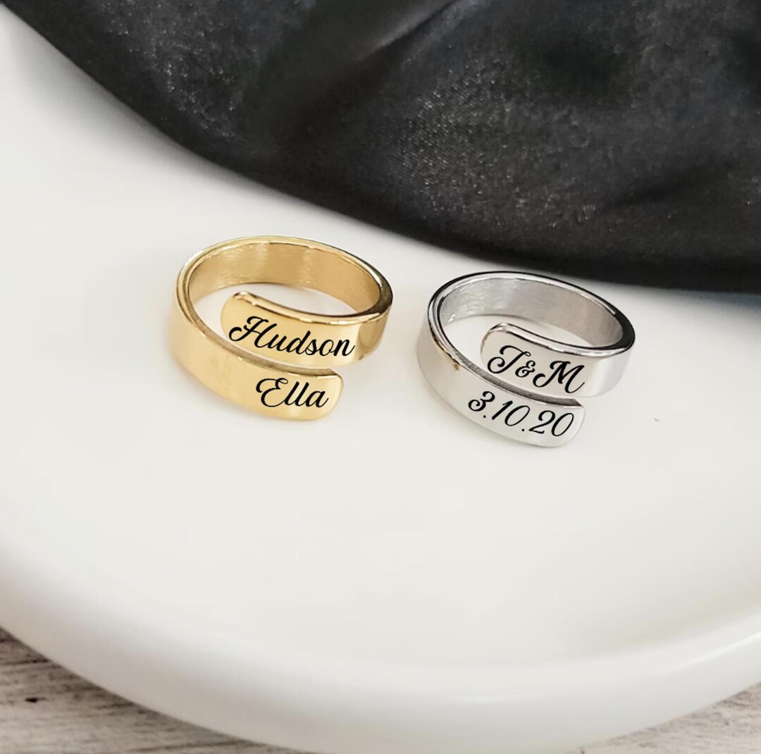 Personalized Adjustable Two Tier Ring, Custom Engraved Ring for Her, Name Ring Gift for Her ...