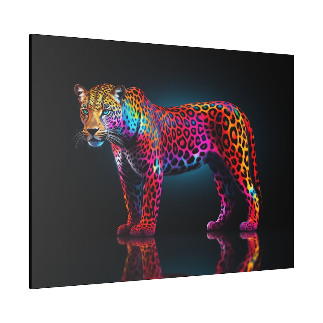 Colourful Rainbow Leopard Canvas Leopard Wall Art Colourful Animal Art ...