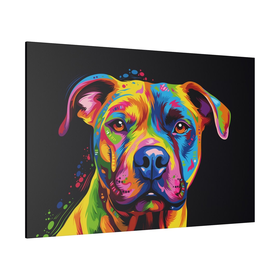 Colourful American Pit Bull Terrier Dog Canvas Pitbull Wall Art Pitbull ...