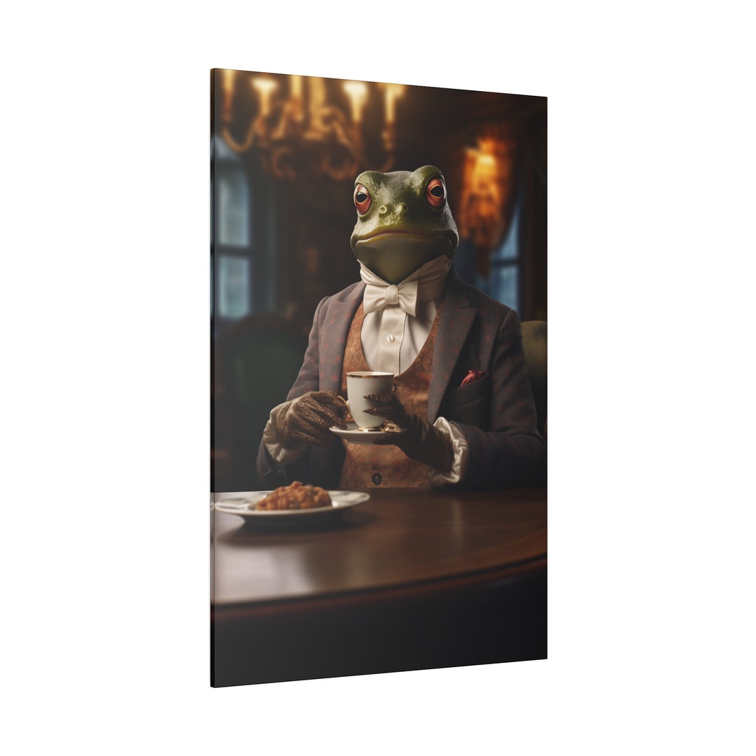 Frog Sipping on Tea in a Suit Frog Canvas Cuppa Tea Print Frog Wall Art ...