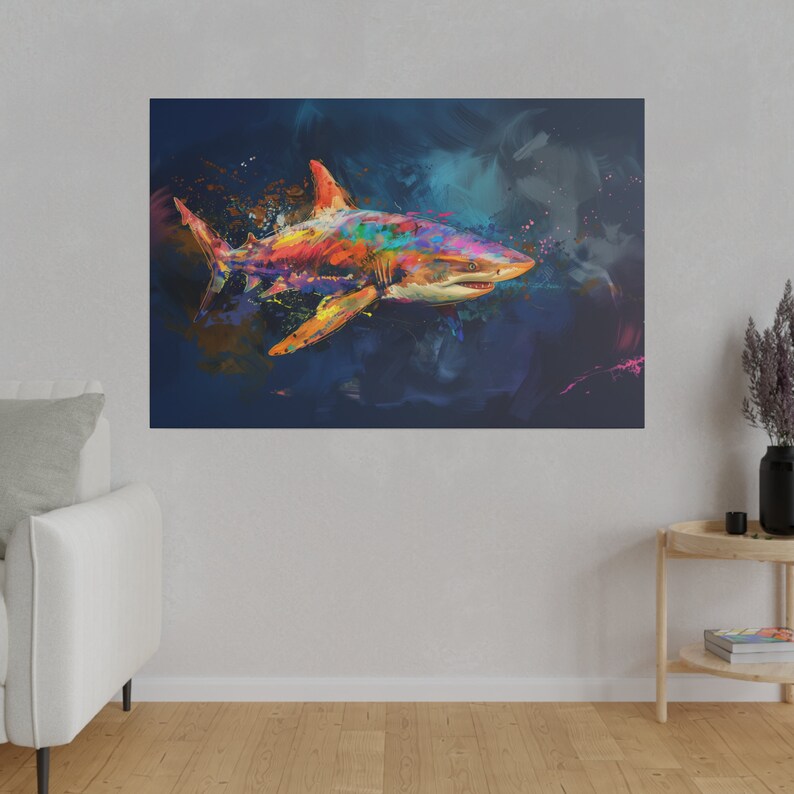 Colourful Abstract Shark Canvas Shark Wall Art Ocean Art Abstract Shark ...