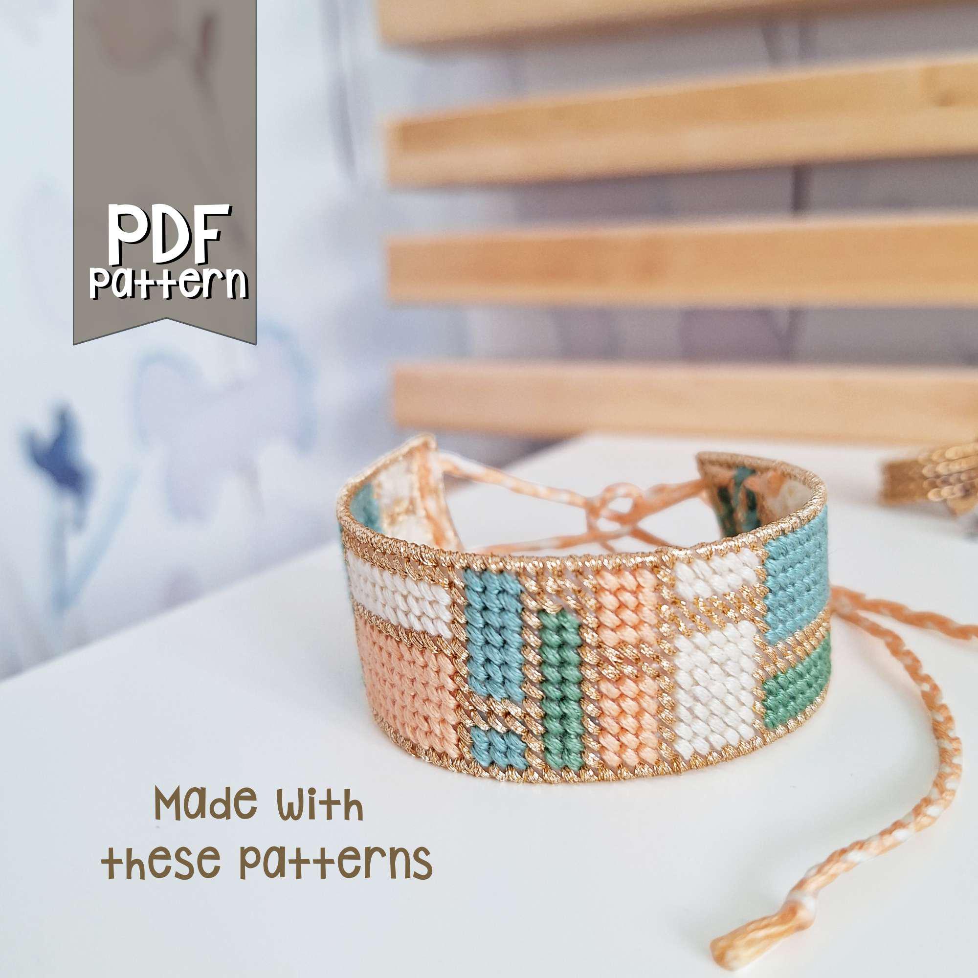 PDF Patterns | 5 Bracelets to Make With Plastic Canvas | DMC Colors and ...