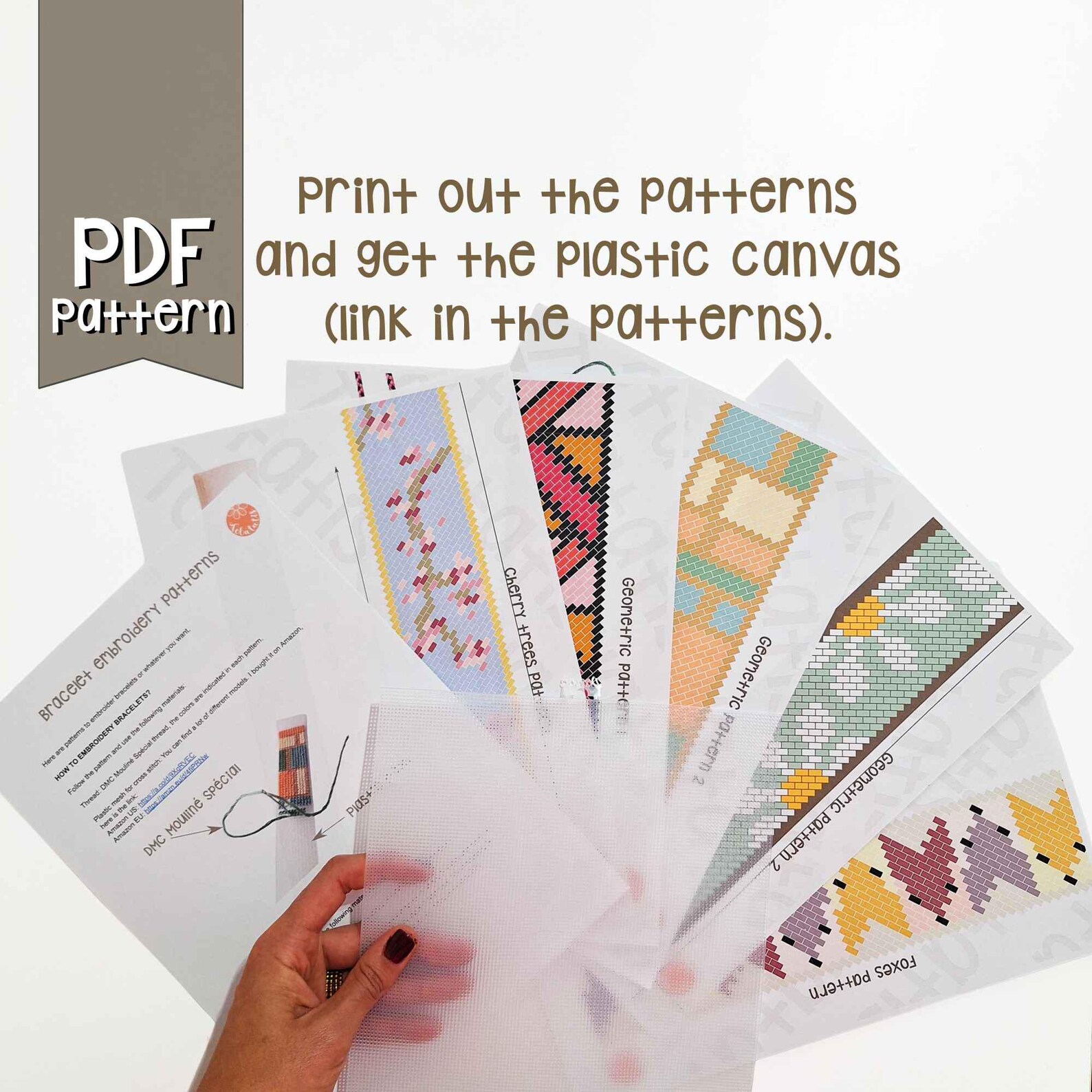 PDF Patterns | 5 Bracelets to Make With Plastic Canvas | DMC Colors and ...
