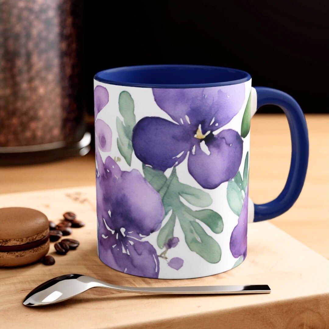 Violets Watercolor Mug Birth Month Flower Coffee Cup Two-tone Mug ...