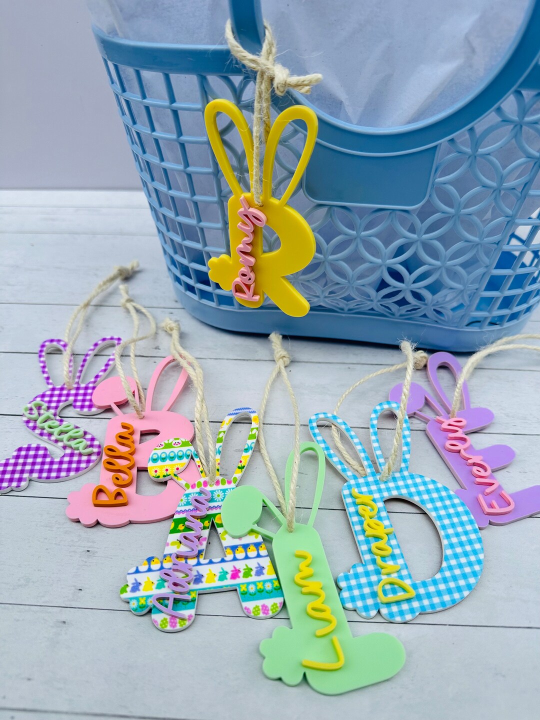 Easter Basket Bunny Name Tag / Personalized Wood Accessory for Spring ...
