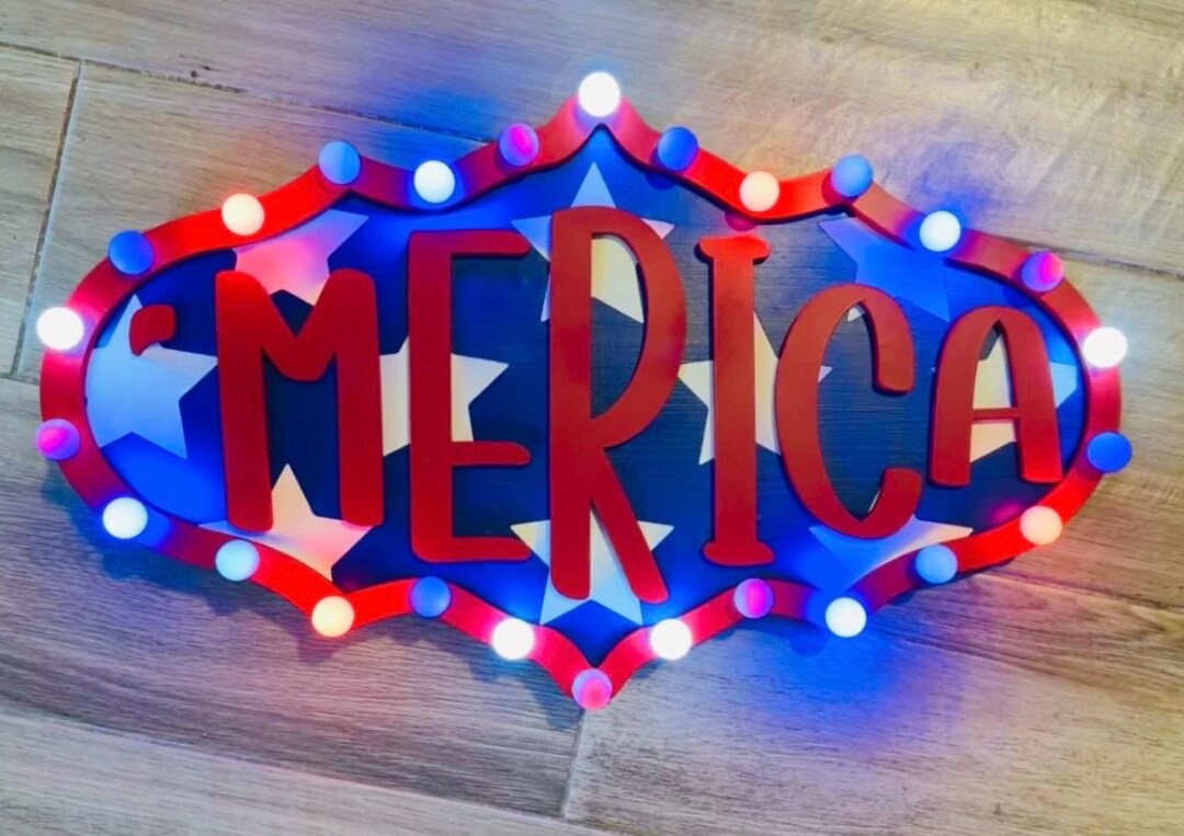 Merica 4th of July Marquee Door Hanger, Independence Day Decor, Fourth ...