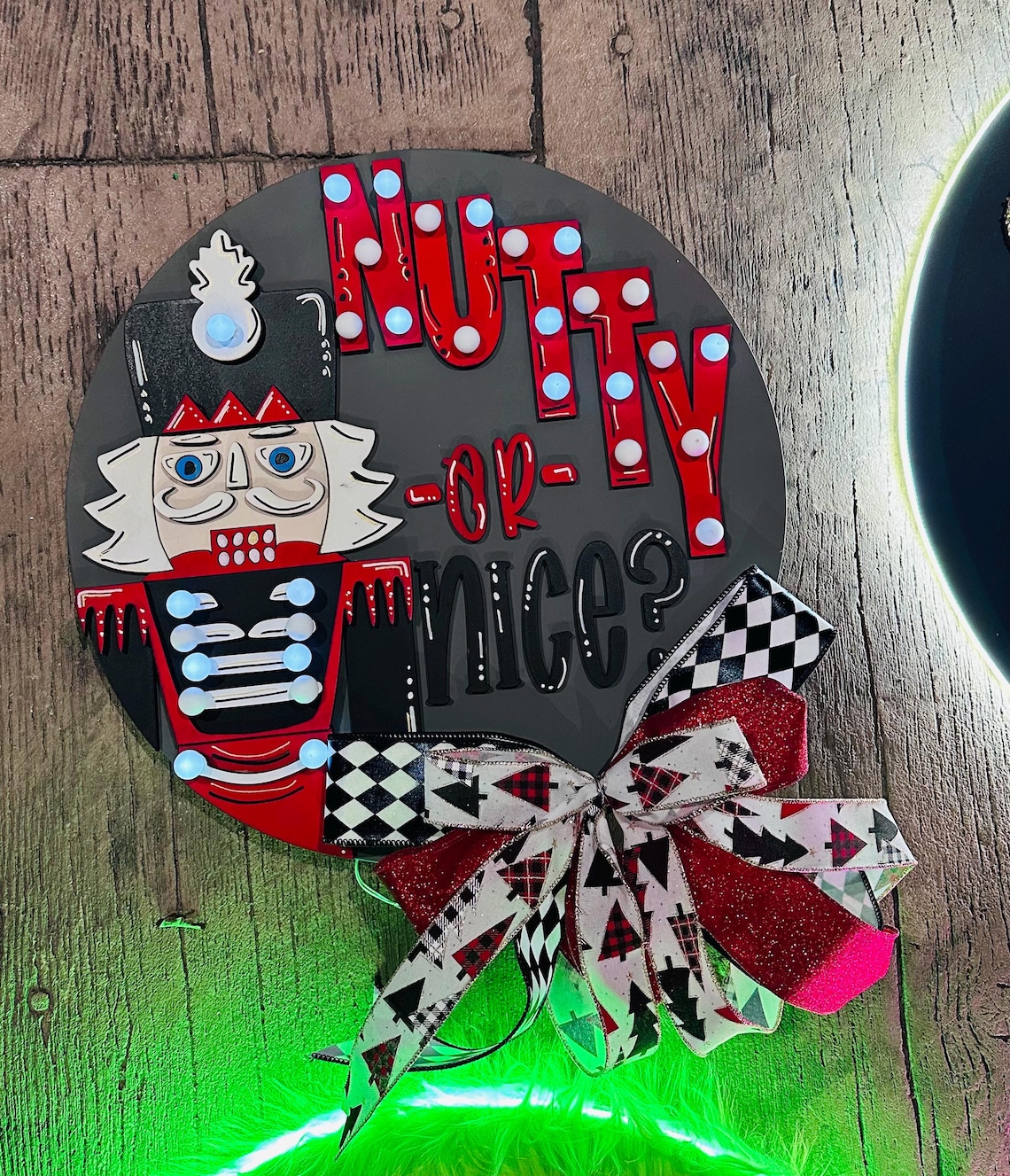18” Nutty or Nice Nutcracker Sign | LED Marquee Round | Blinking ...