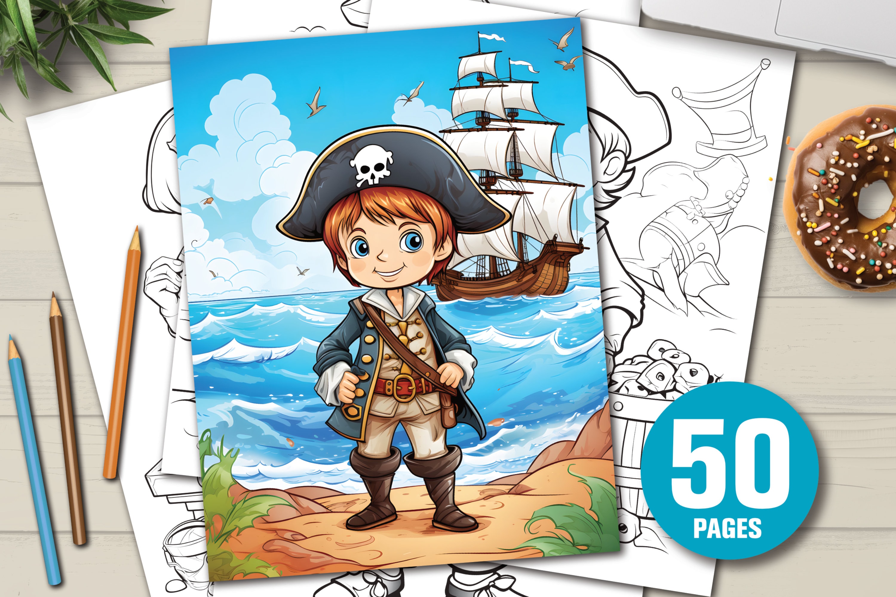 50 Pirate Coloring Pages Kids Adventure Book, Printable Sea Quest ...