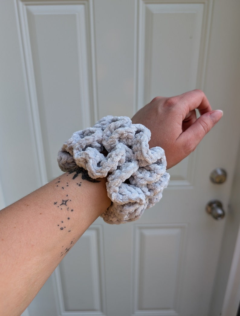 Crochet Chenille Scrunchie - Light Gray - Set of Two - Etsy