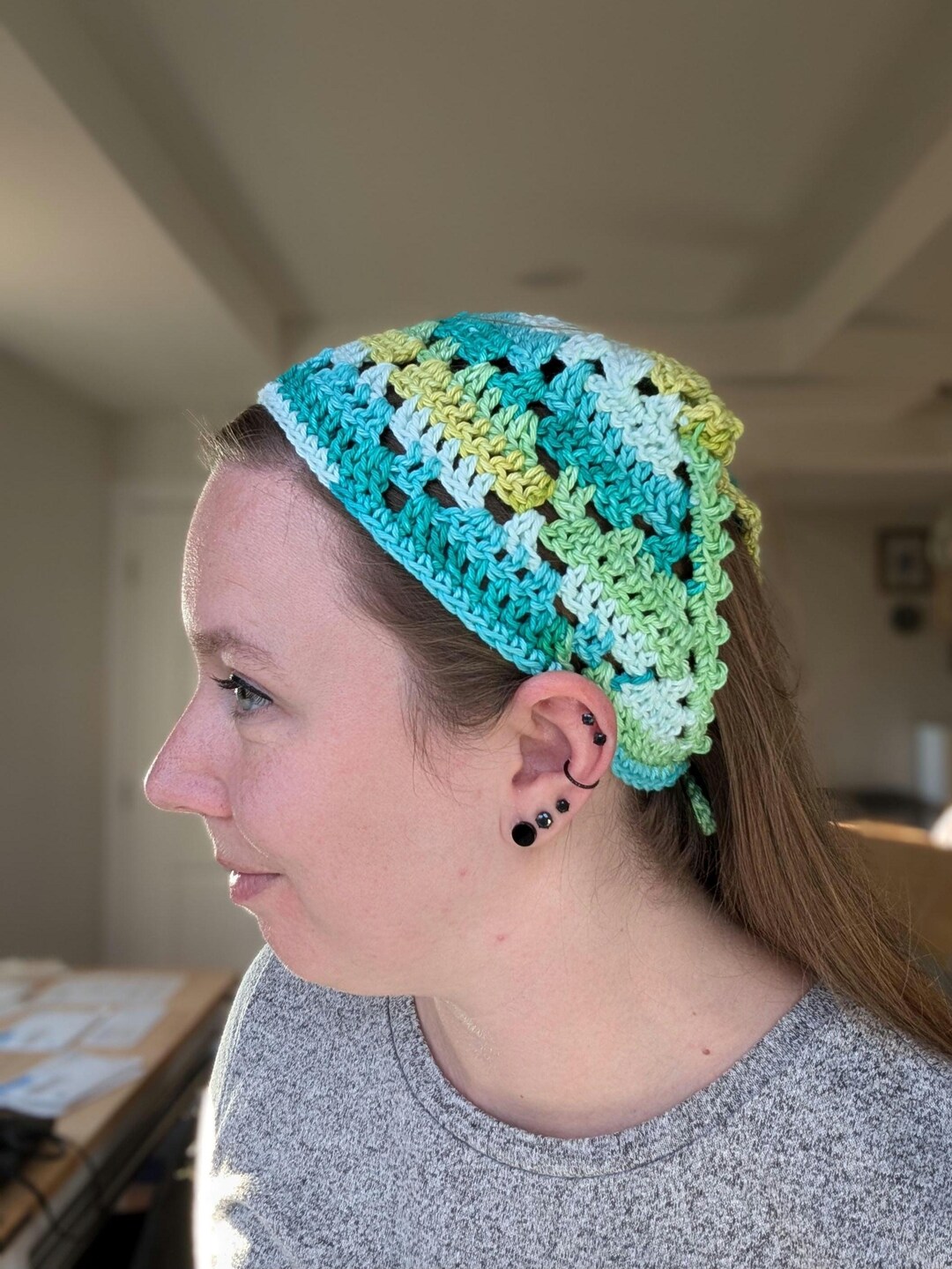 Crochet Diamond Pattern Bandana - Shades of Green and Teal - Etsy