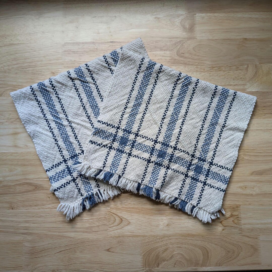 Handwoven Rustic Kitchen Towels - Set of Two - Blue and White - Etsy
