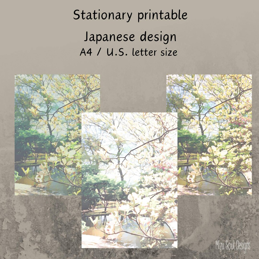 Stationary Japanese Scenery Tree Nature - Printable US Letter A4 ...