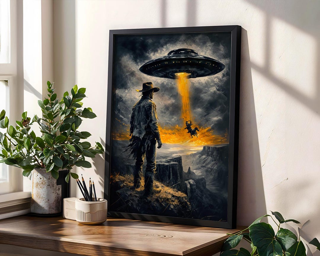 Apocalyptic Western UFO Art Print: Cowboy Encounter (digital Download ...