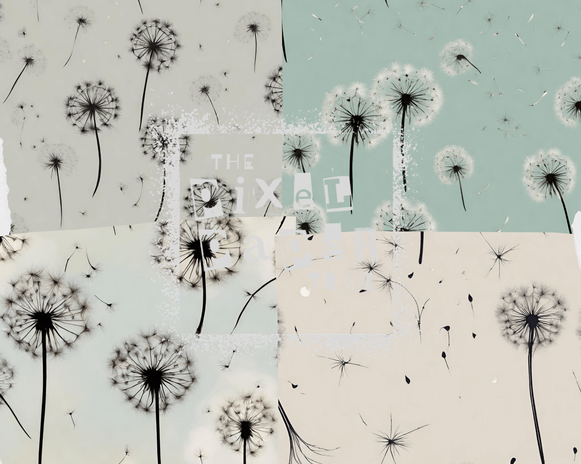 Dandelions Digital Paper Seamless Flower Patterns, Digital Paper ...