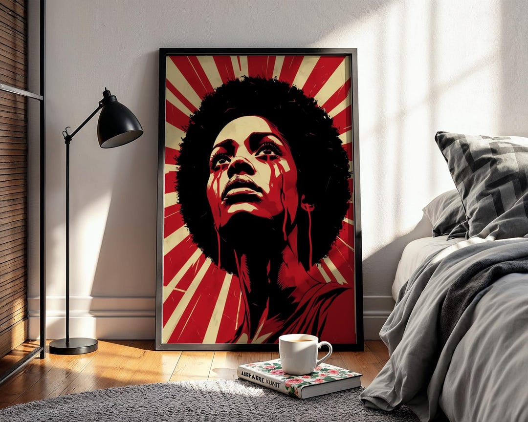 Afrofuturist Crying Blood Wall Art – Bold Propaganda-style Illustration ...