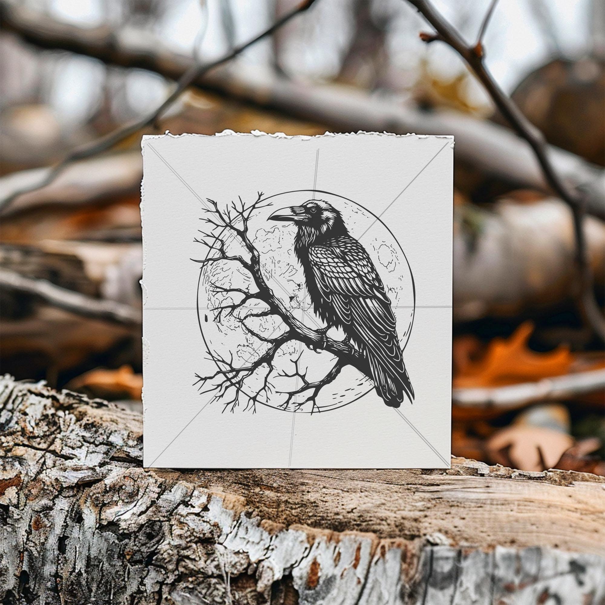 Raven Full Moon PNG Bundle SVG DXF Laser Burn Wood Engrave Lightburn ...