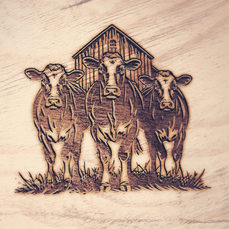 Cattle Farm Barn PNG Bundle SVG DXF Laser Burn Wood Engrave Lightburn ...