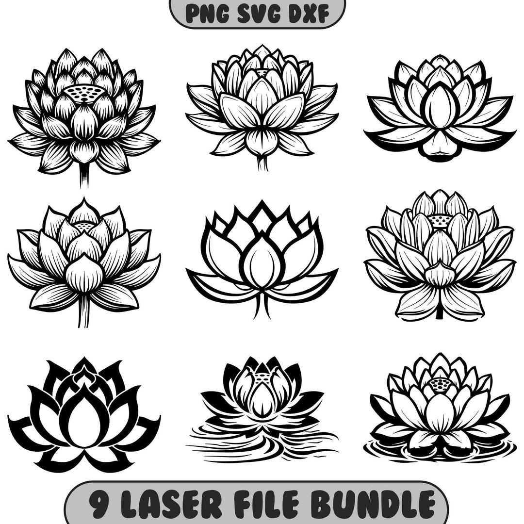 Lotus PNG Bundle | SVG | DXF | Laser Burn | Wood Engrave | Lightburn ...