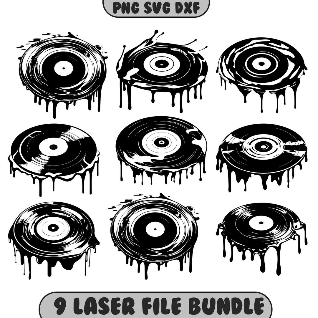 Melting Vinyl Record PNG Bundle | SVG | DXF | Laser Burn | Wood Engrave ...
