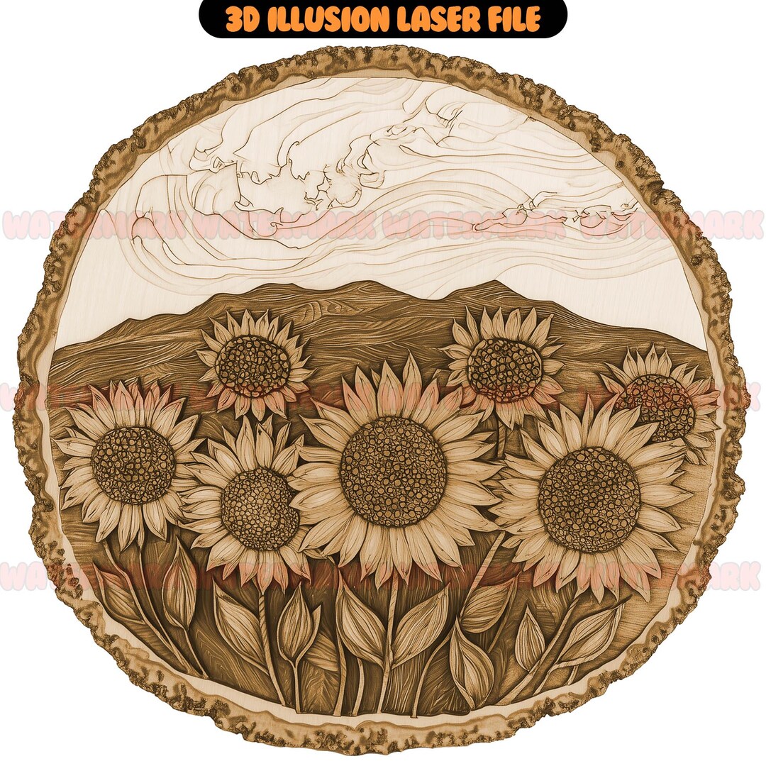 Sunflowers 3D Illusion Laser Files Laserdatei Laser Burn PNG Lightburn ...