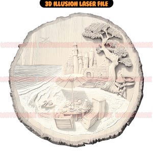 Beach Picnic Summer 3D Illusion Laser Files Laserdatei Laser Burn PNG ...