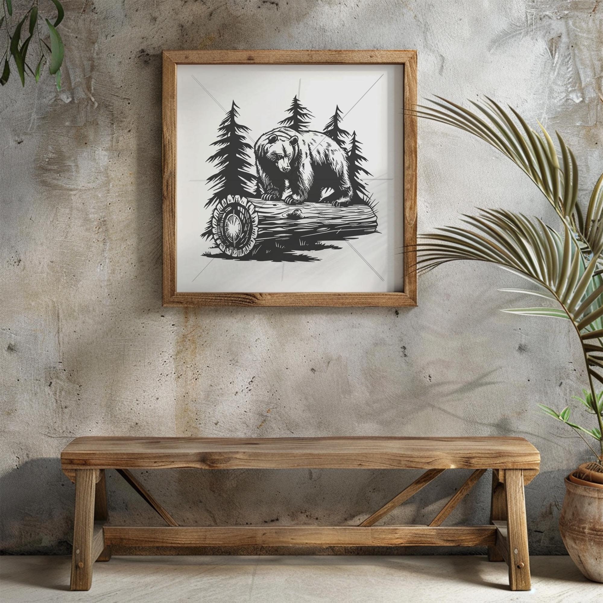 Grizzly Bear on Log PNG Bundle SVG DXF Laser Burn Wood Engrave ...