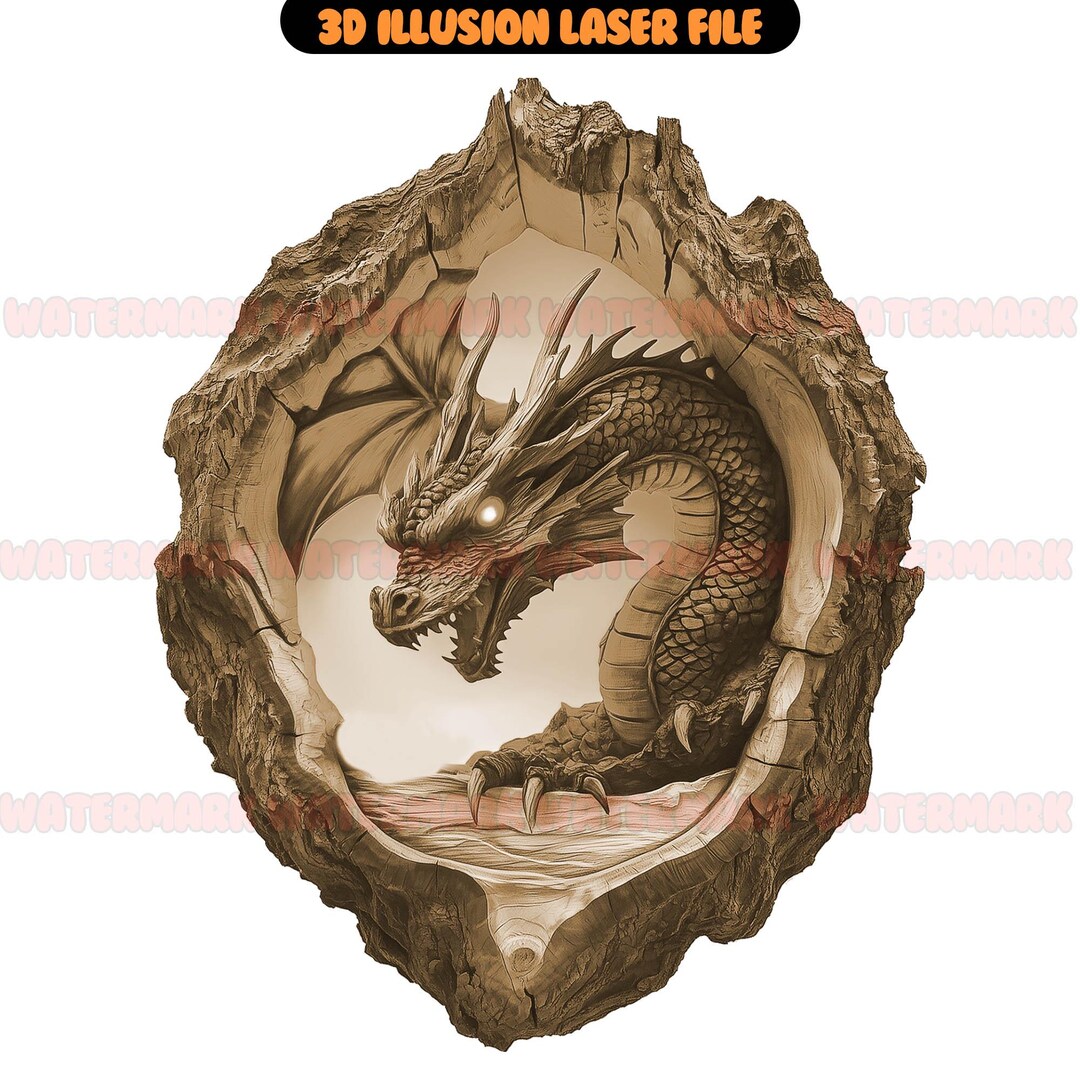 Big Dragon 3D Illusion Laser Files Laserdatei Laser Burn PNG Lightburn ...
